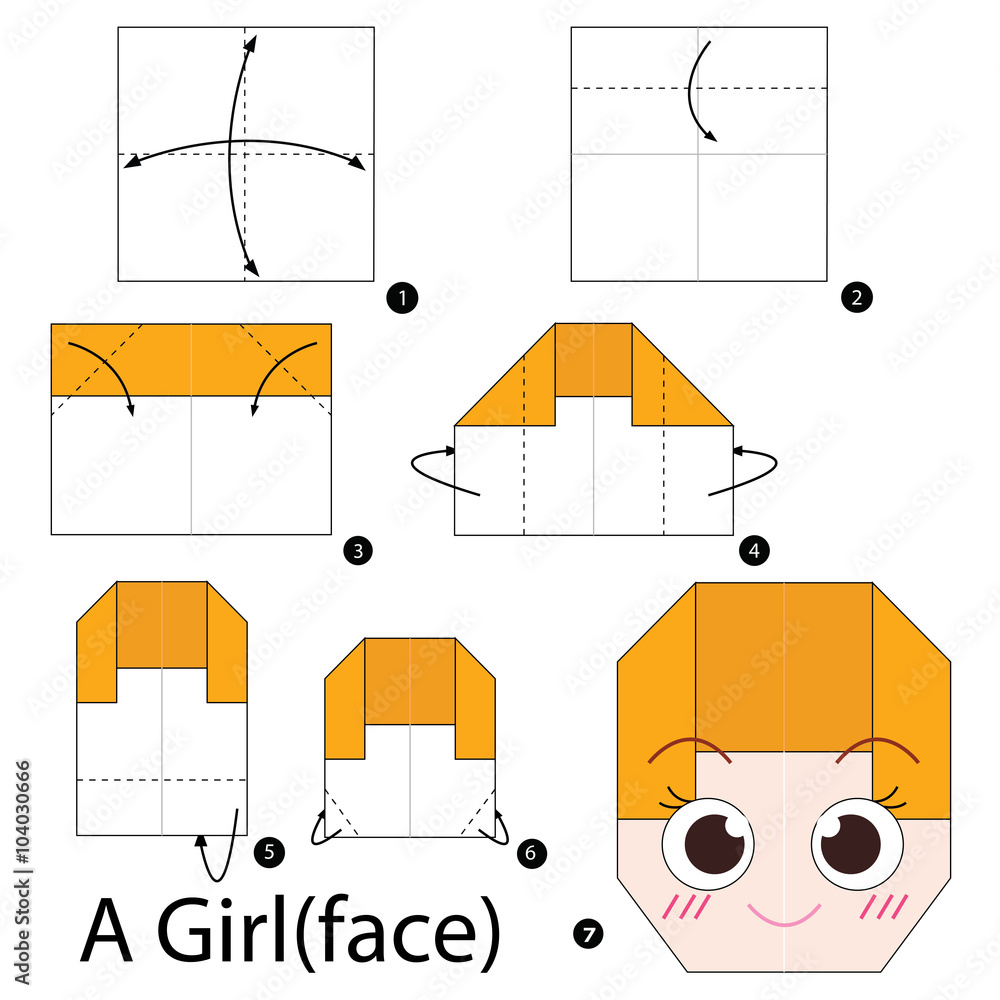 Step by step instructions how to make origami A Girl (face). Stock ...
