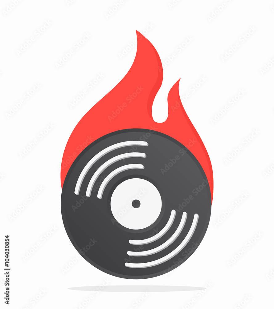 Vinyl with fire logo vector design. Stock Vector | Adobe Stock