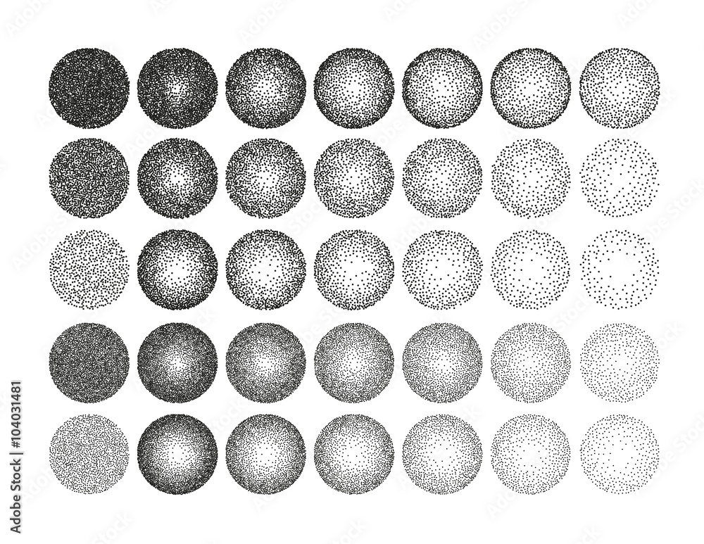 Set of 35 round stipple pattern for design . Spot engraving to create ...