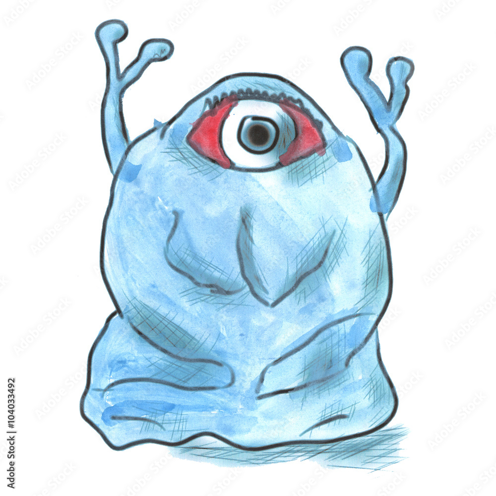 Blue Monster with one red eye cartoon watercolor isolated Stock ...