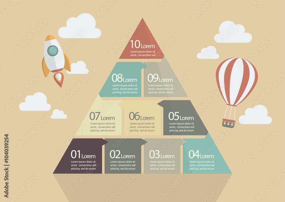 Ten Step of Pyramid Chart Infographic Stock Vector | Adobe Stock