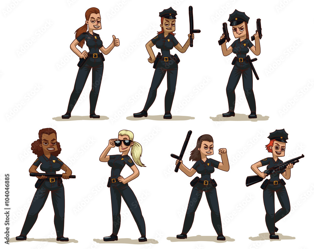 Vector image of a set of different women police officers in police ...