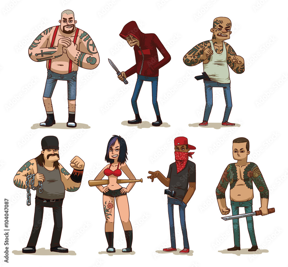 Vector cartoon image of a set of different criminals of men and woman ...
