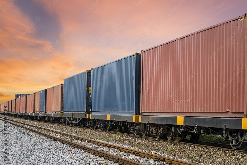 train with container in shipyard for Logistic Import Export background ...
