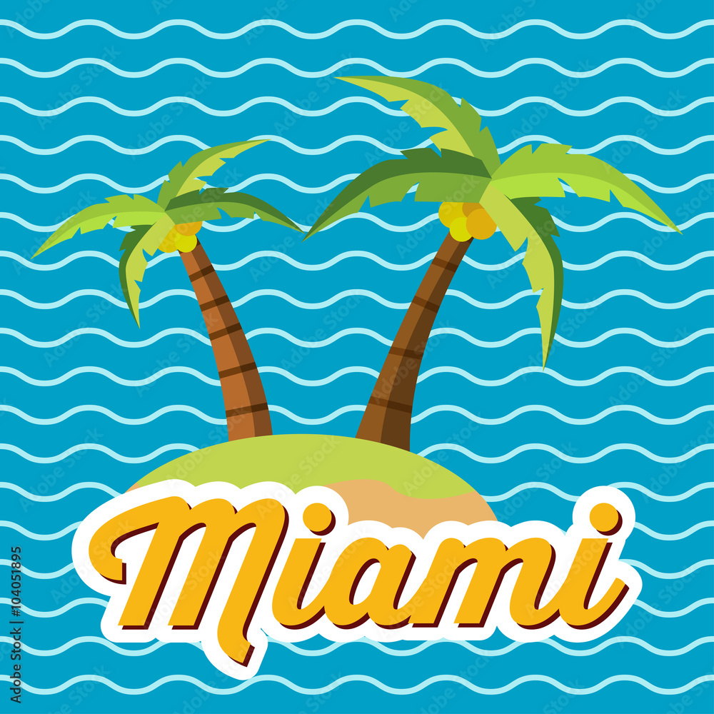 Icono plano Miami en isla sobre fondo marino Stock Vector | Adobe Stock