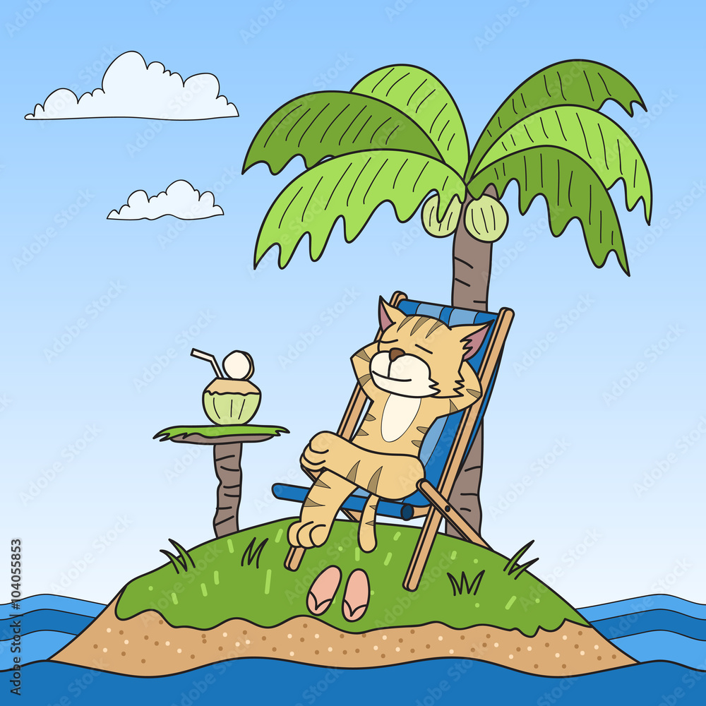 vector cartoon character cat on island Stock Vector | Adobe Stock