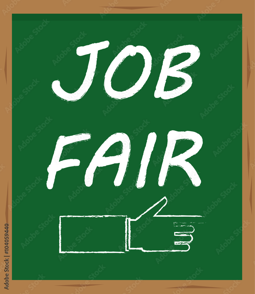 The words Job Fair in white text above a hand pointing in the right ...