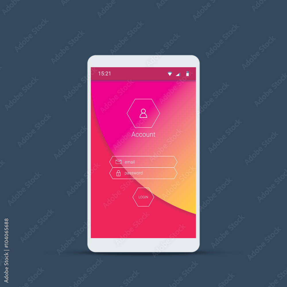 Mobile user interface login screen. Smartphone icons for account and ...