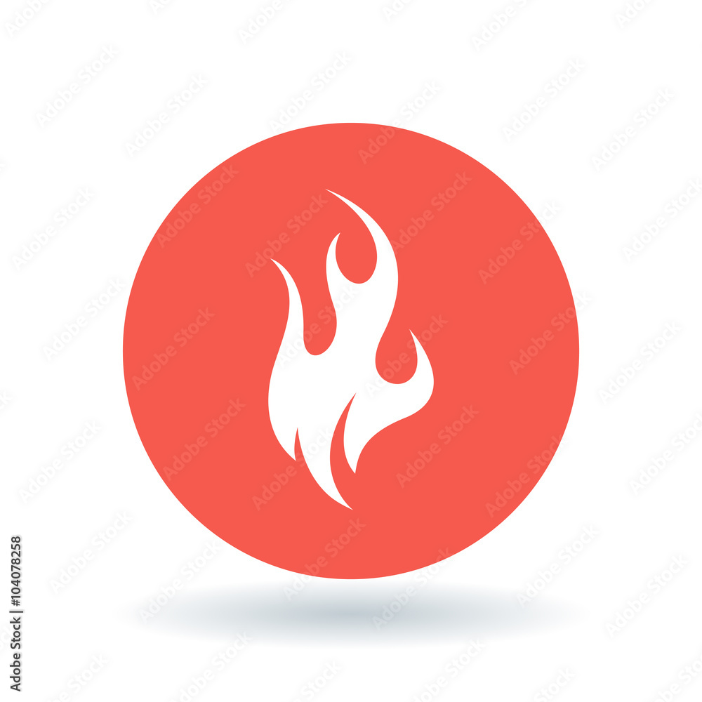 Fire icon. Flame sign. Flammable symbol. White fire icon on red circle ...