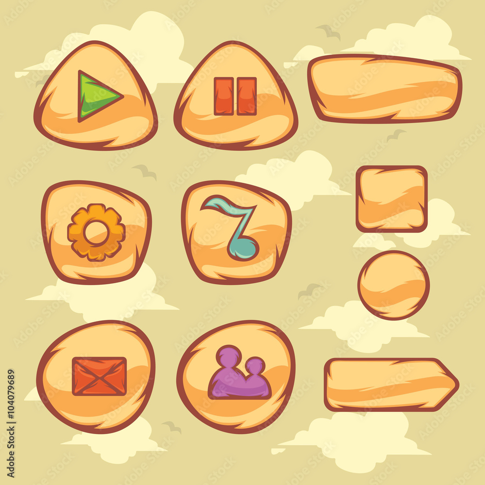vector set of cartoon object and icons for graphical user interf Stock ...