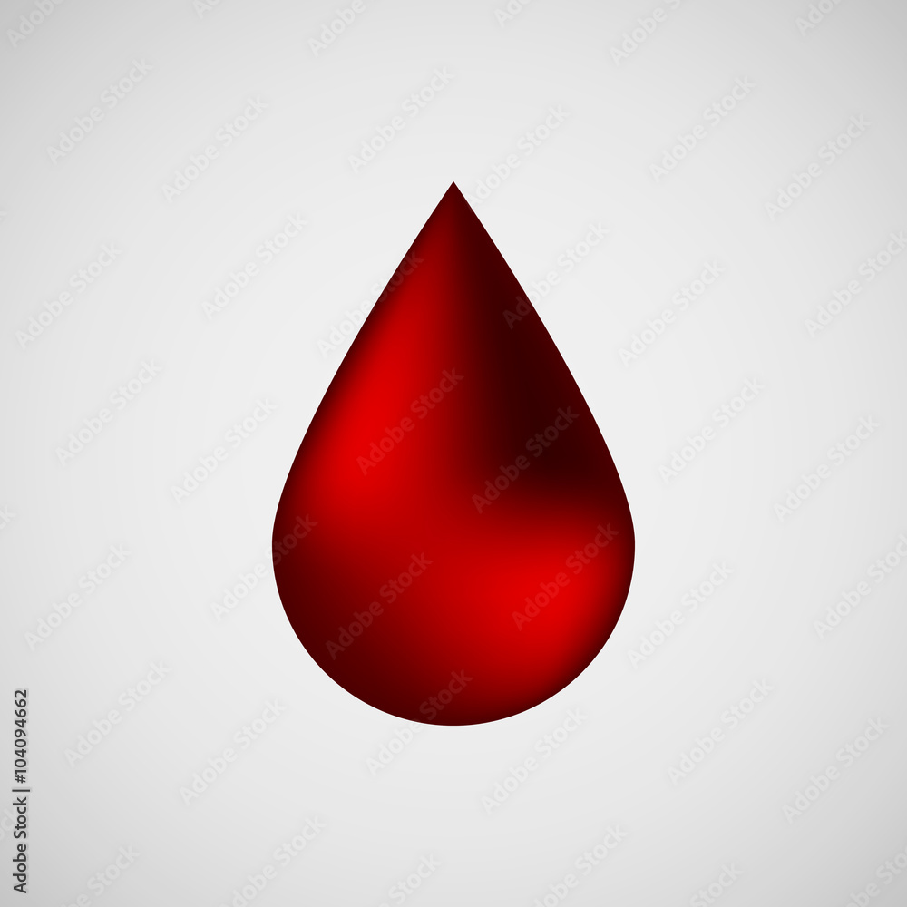 Red blood drop, bubble badge, realistic icon template with reflex ...