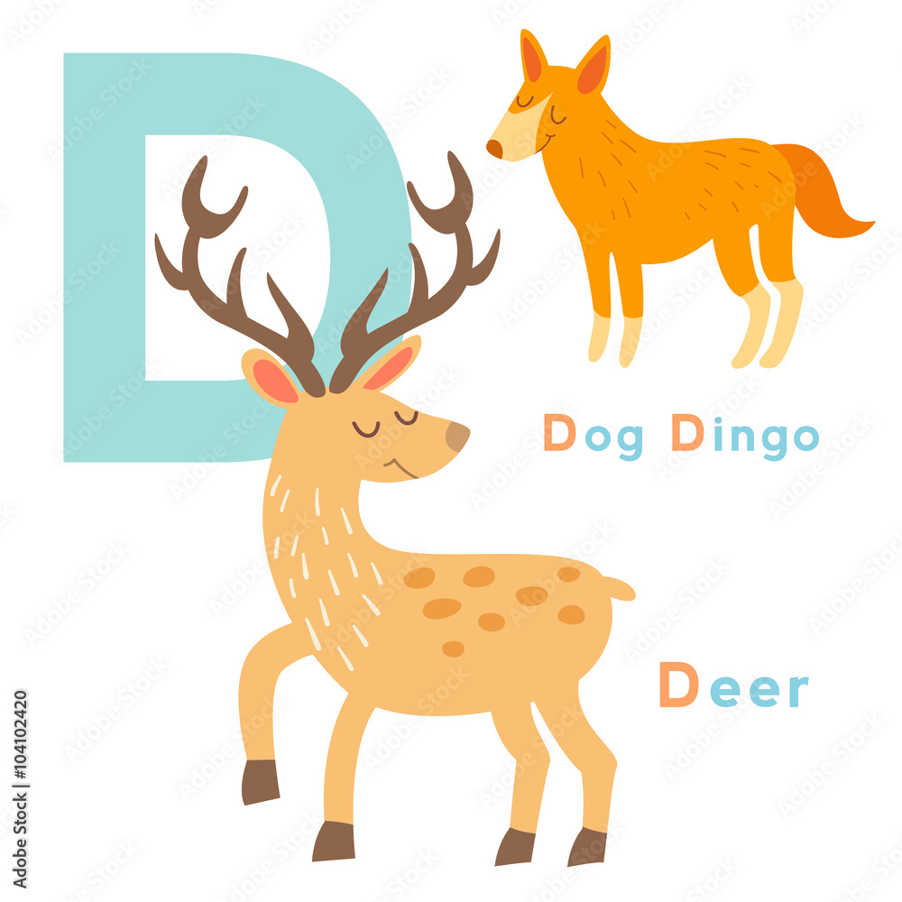 D letter animals set. English alphabet. Vector illustration, isolated ...