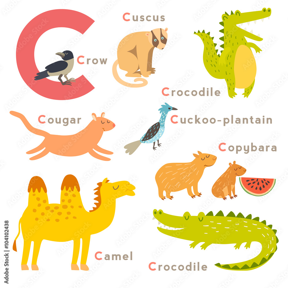 C letter animals set. English alphabet. Vector illustration, isolated ...