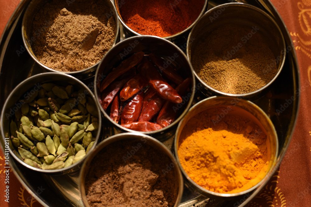 Masala Dabba Box with Tumeric, Cardemon Pods, Garam Masala, Cumin ...