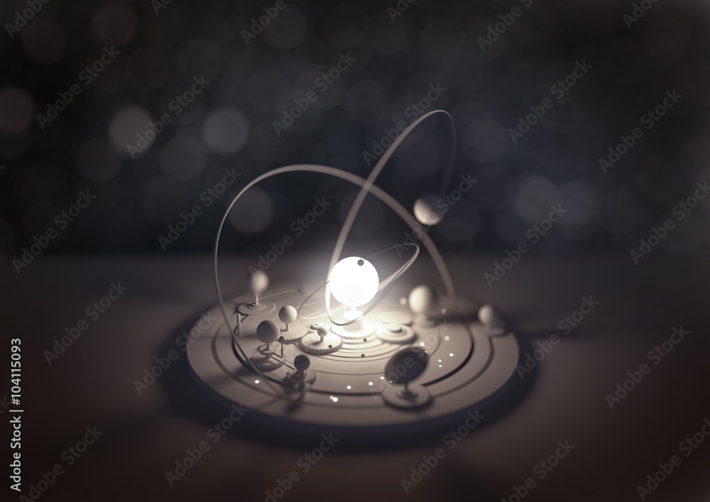 Planetarium Model. Planets and comets orbiting around the sun ...