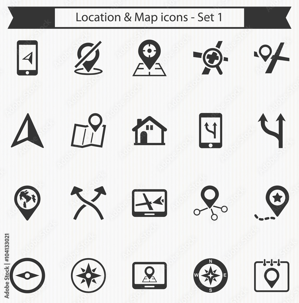 Location & Map icons - Set 1 Stock Vector | Adobe Stock