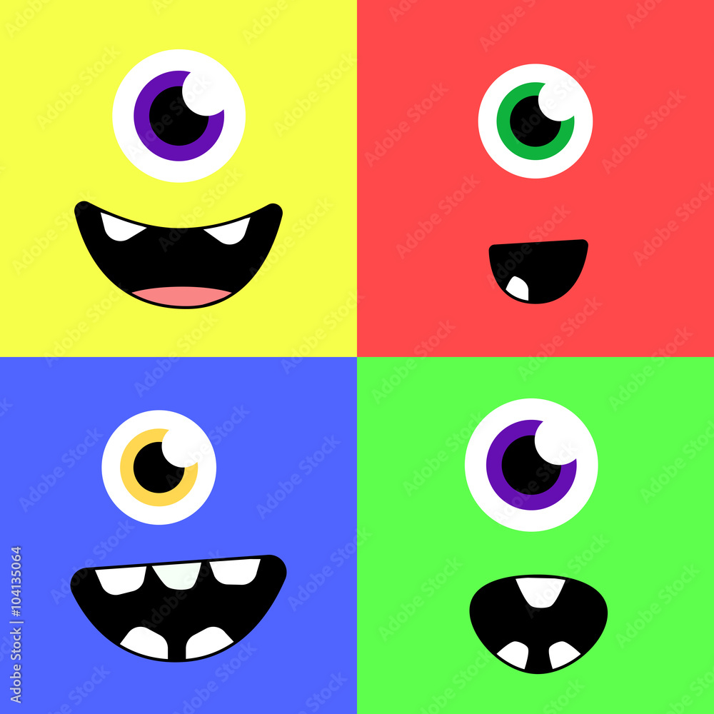 Cartoon monster faces vector set. Cute square avatars and icons. Vector ...