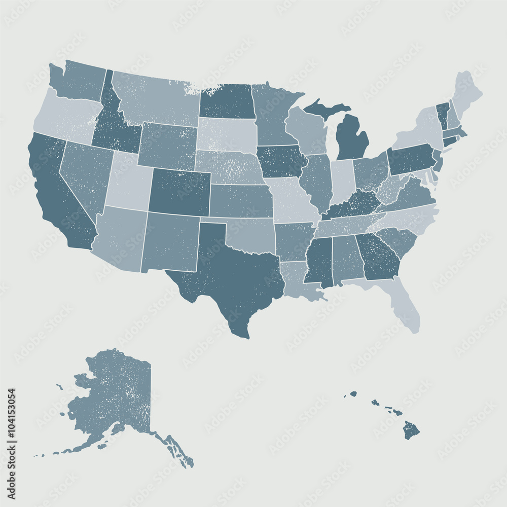 Grunge United States of America Map. Detailed vector map of the United ...