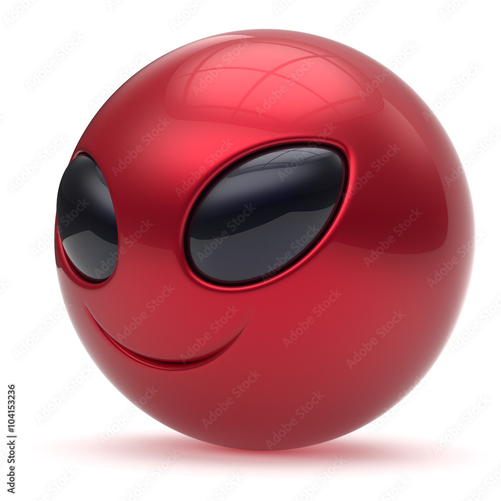 Smiley alien face head cartoon cute emoticon monster ball red black ...
