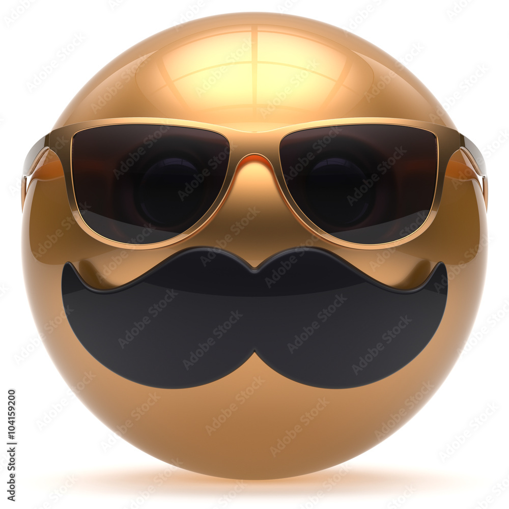 Mustache face emoticon ball happy joy handsome cartoon person black ...