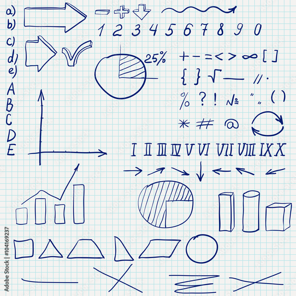 Mathematics Sketch in a school notebook. Stock Vector | Adobe Stock