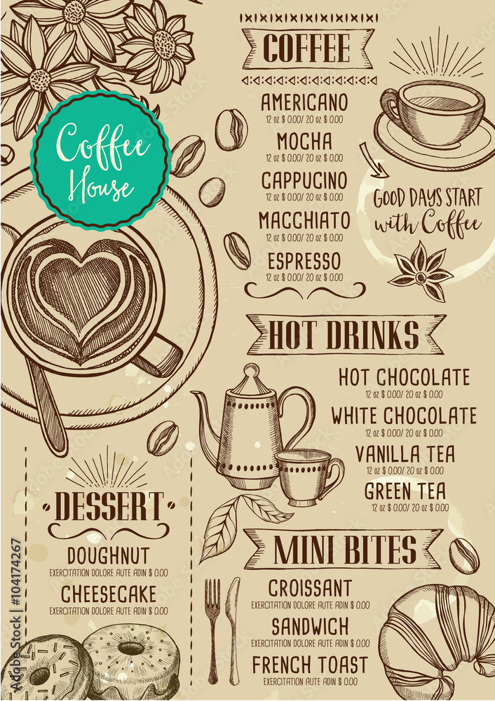 Coffee restaurant cafe menu, template design. Stock Vector | Adobe Stock