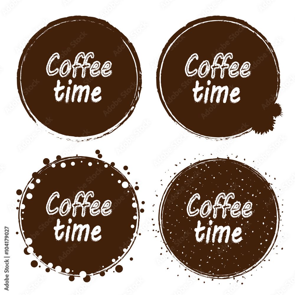 Grunge stamp with coffee time text inside. Set of vector coffee time ...