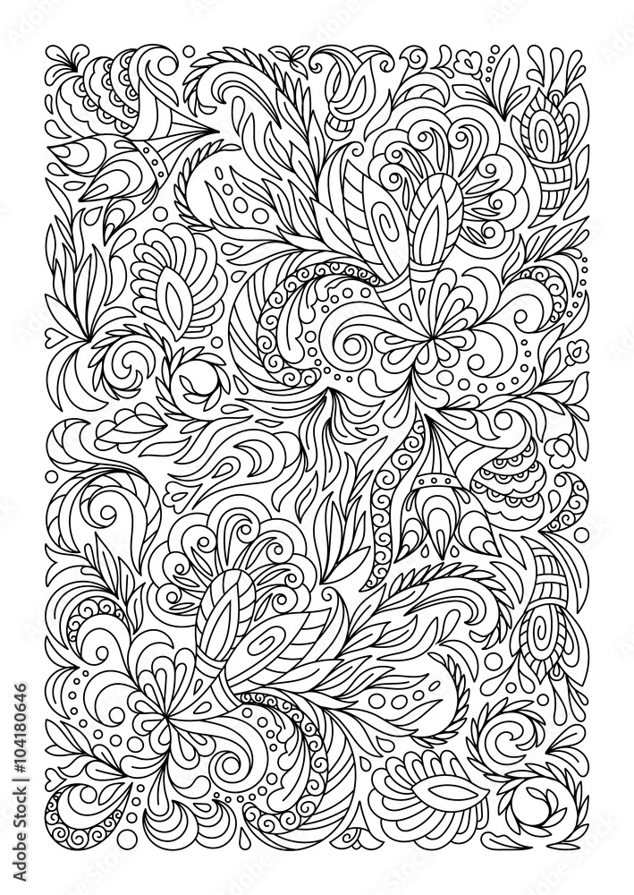 Coloring page with vintage flowers pattern Stock Vector | Adobe Stock