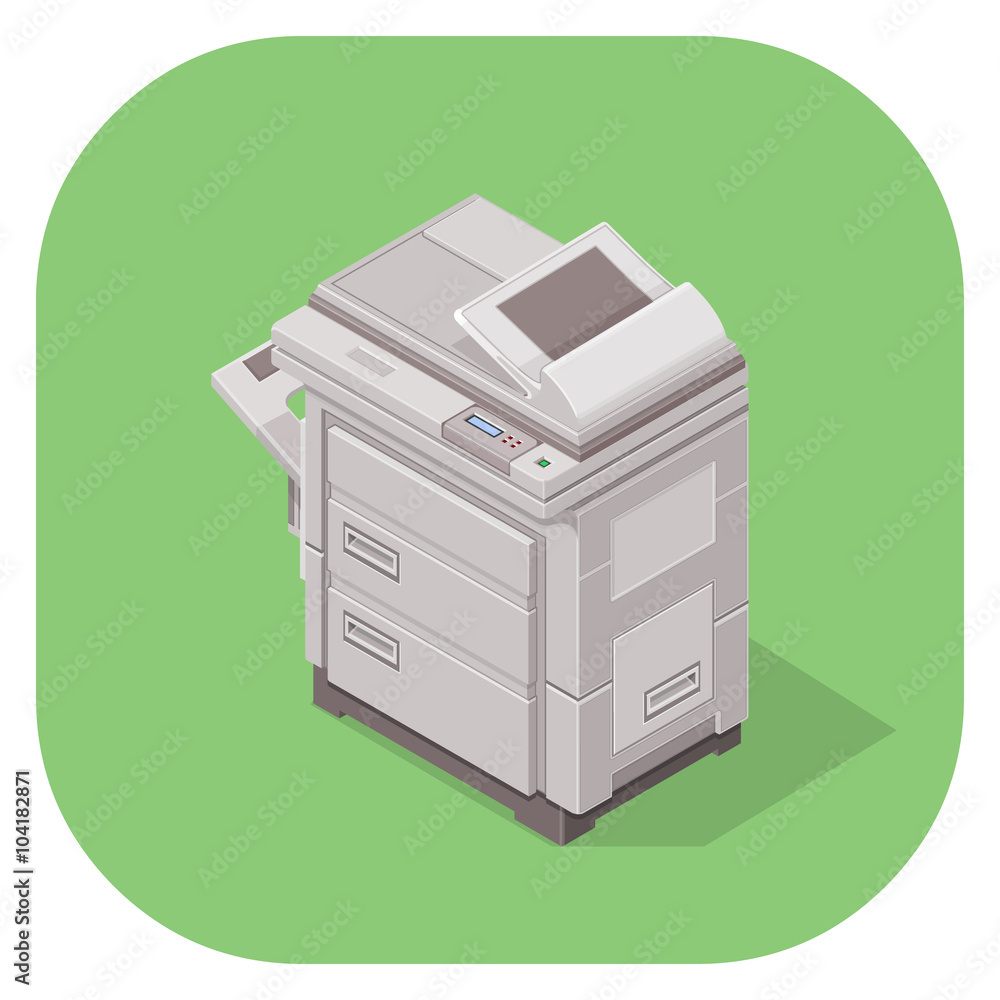 A vector illustration of a modern office photocopier. Isometric vector ...