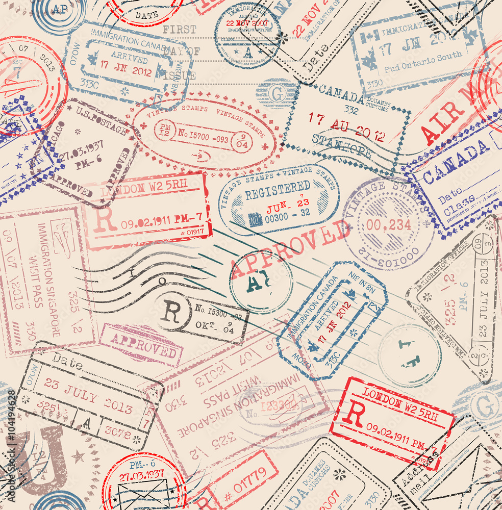 Seamless tiling postage themed pattern with vintage stamps Stock Vector ...