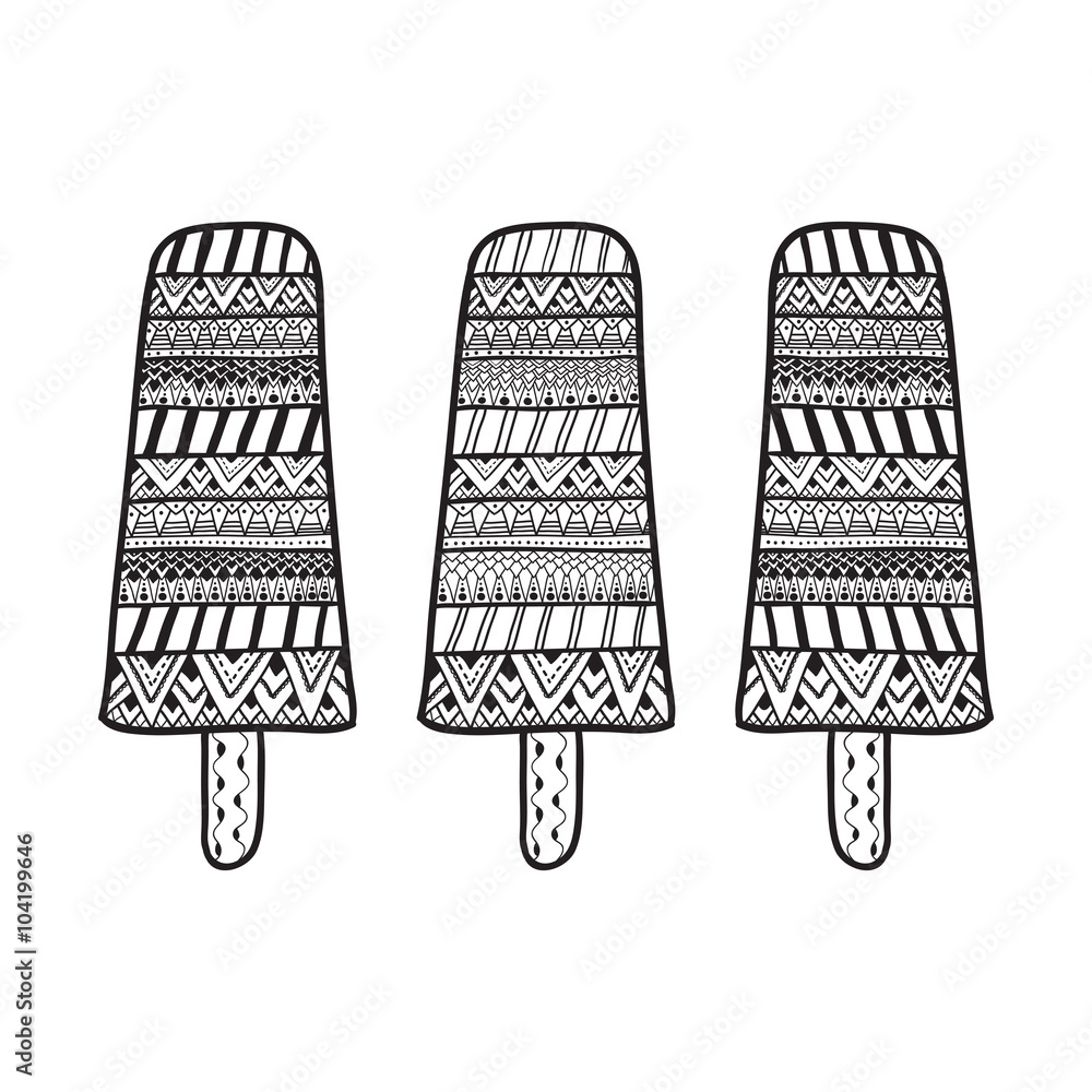 Zentangle ice cream set for coloring book for adult and other de Stock ...