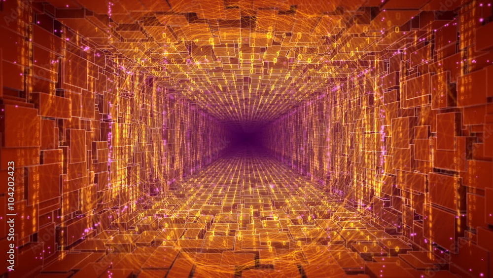 Seamlessly looping animation of camera moving through futuristic tunnel ...