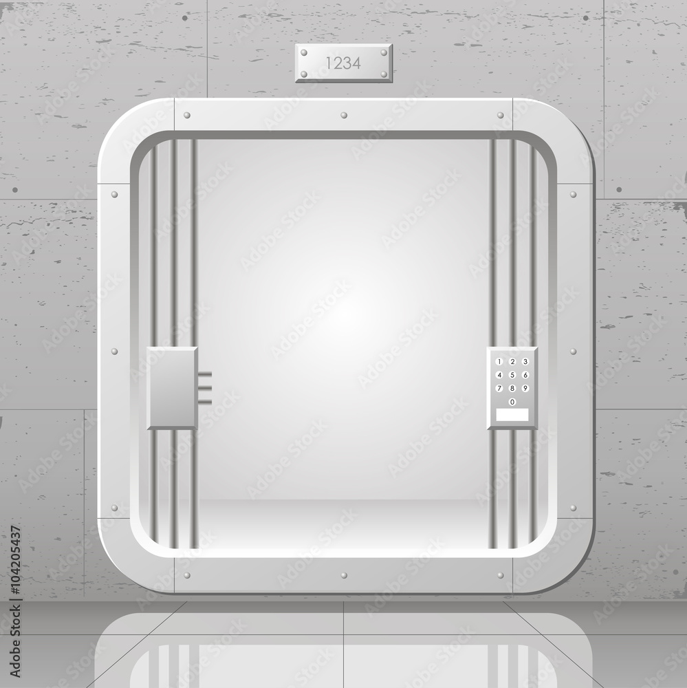 The futuristic sliding armored monolithic concrete wall in a bank or in ...