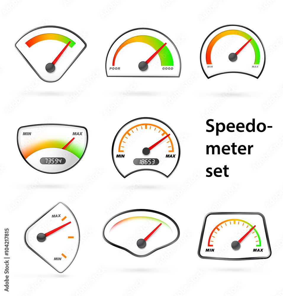 Set of speedometer on white background. Vector illustration. It can be ...