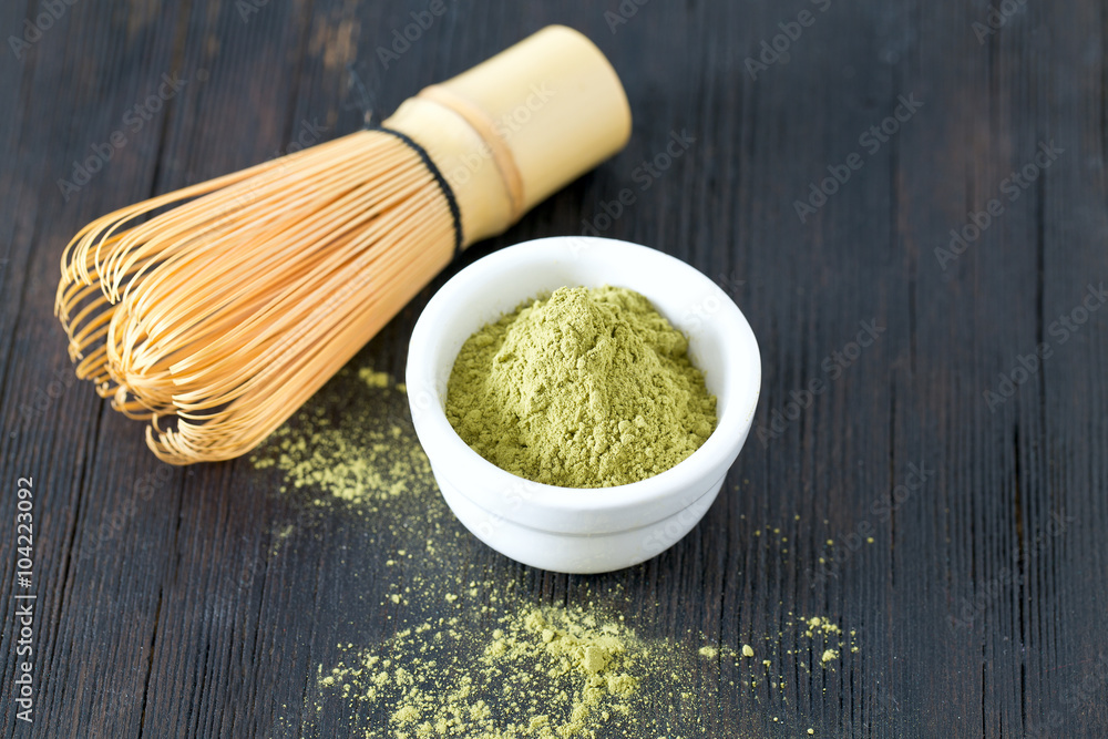macha tea on wooden surface Stock Photo | Adobe Stock
