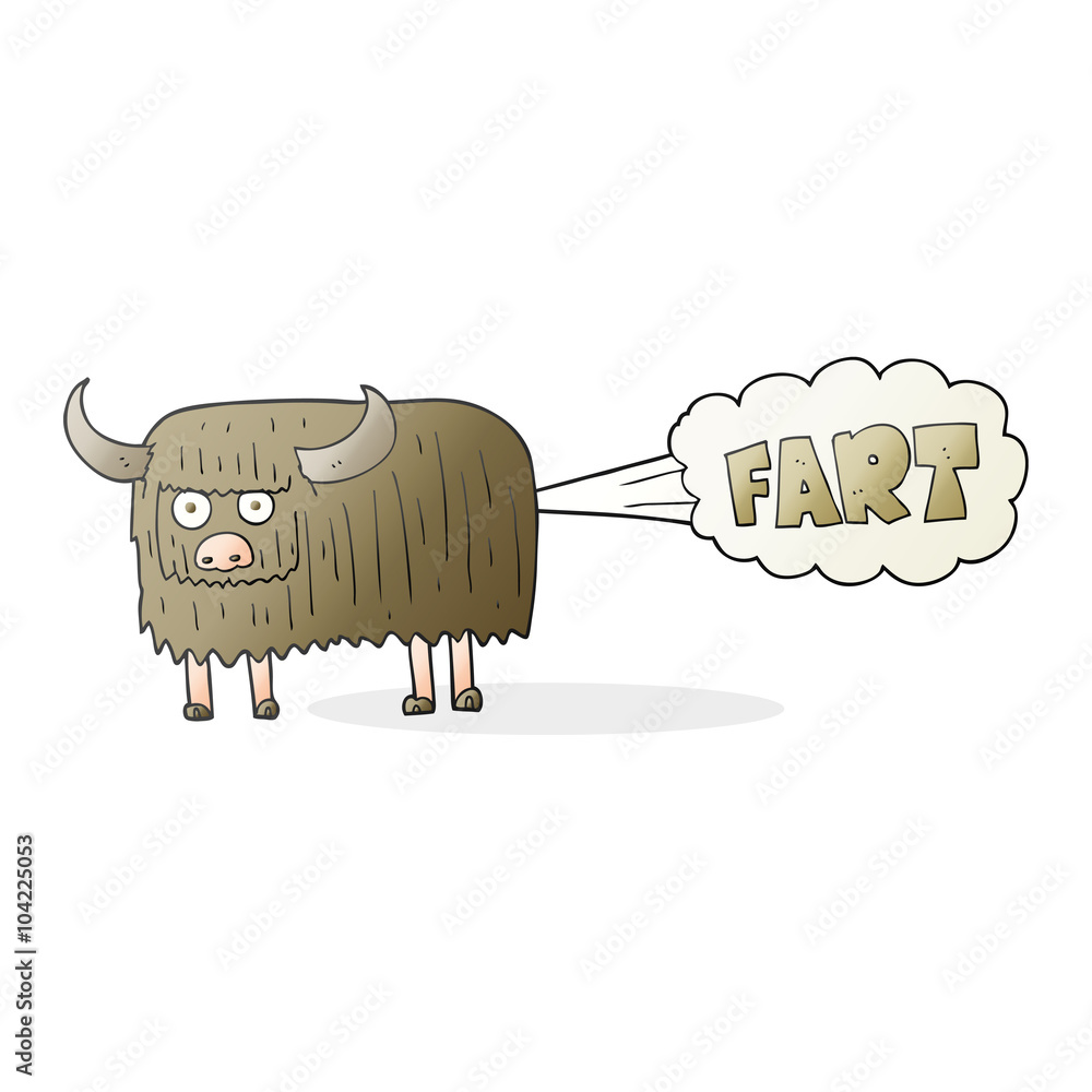 cartoon hairy cow farting Stock Vector | Adobe Stock