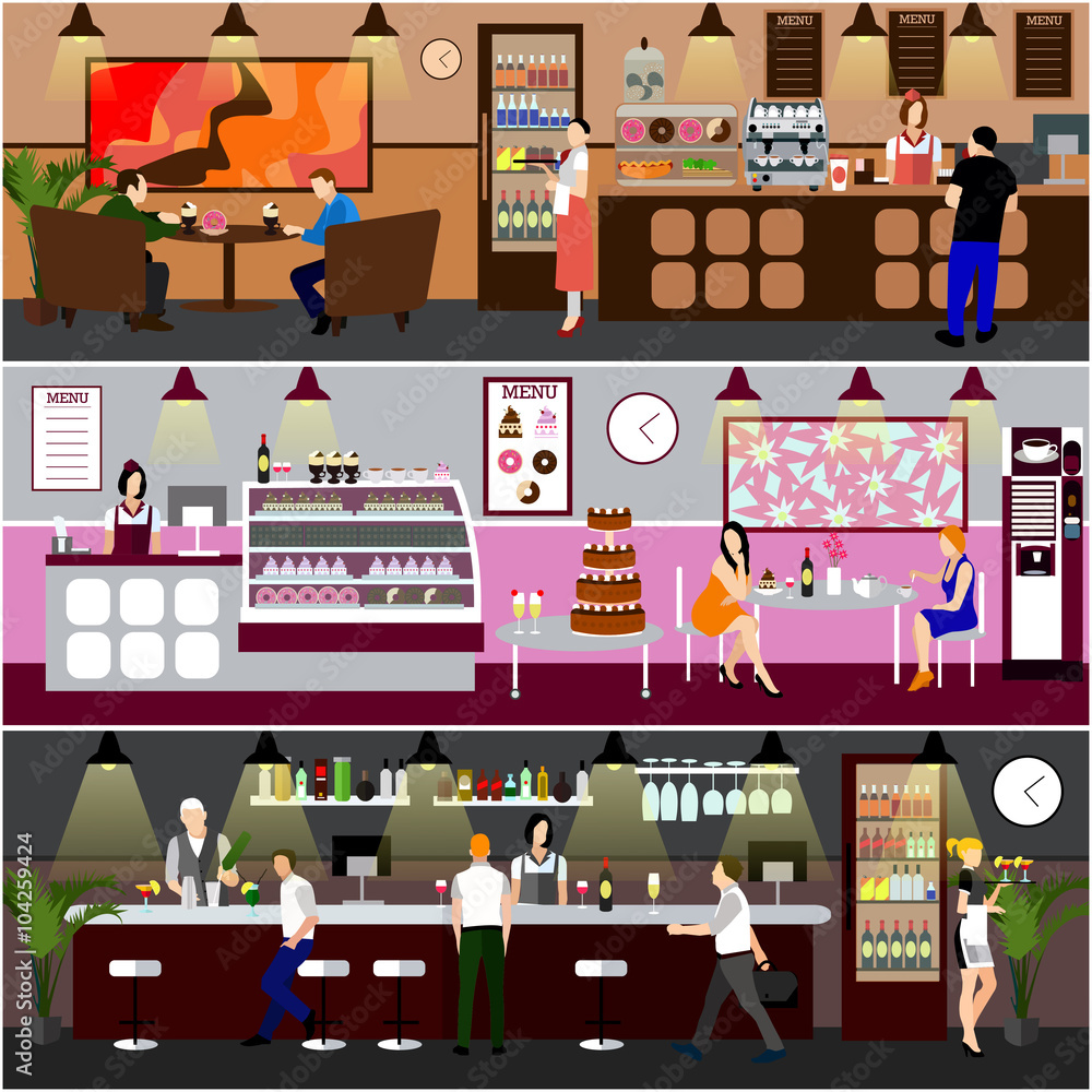 Cafe interior vector illustration. Design of coffee shop, bakery ...