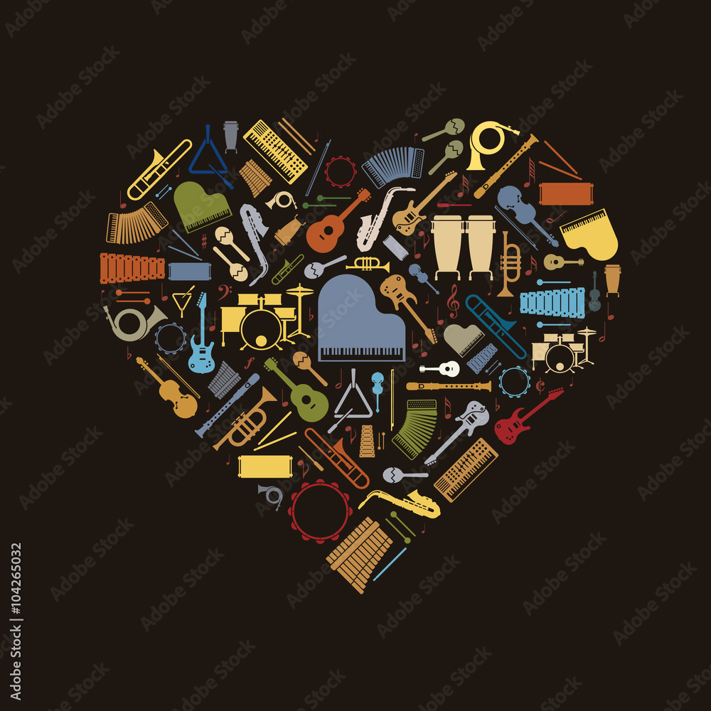 Love of Music Concept - Vector Illustration with various musical ...