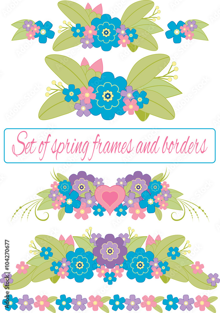 Spring frames and borders, vector isolated illustration with forget-me ...