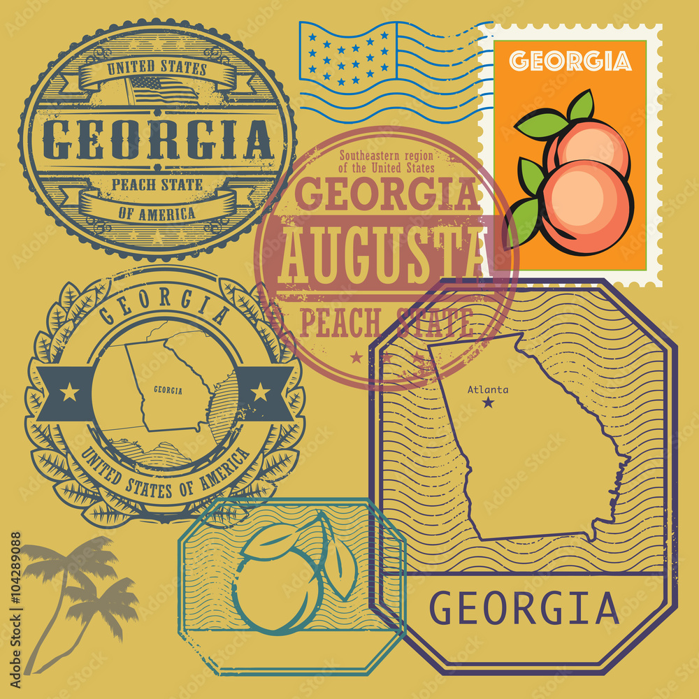 Stamp set with the name and map of Georgia, United States Stock Vector ...