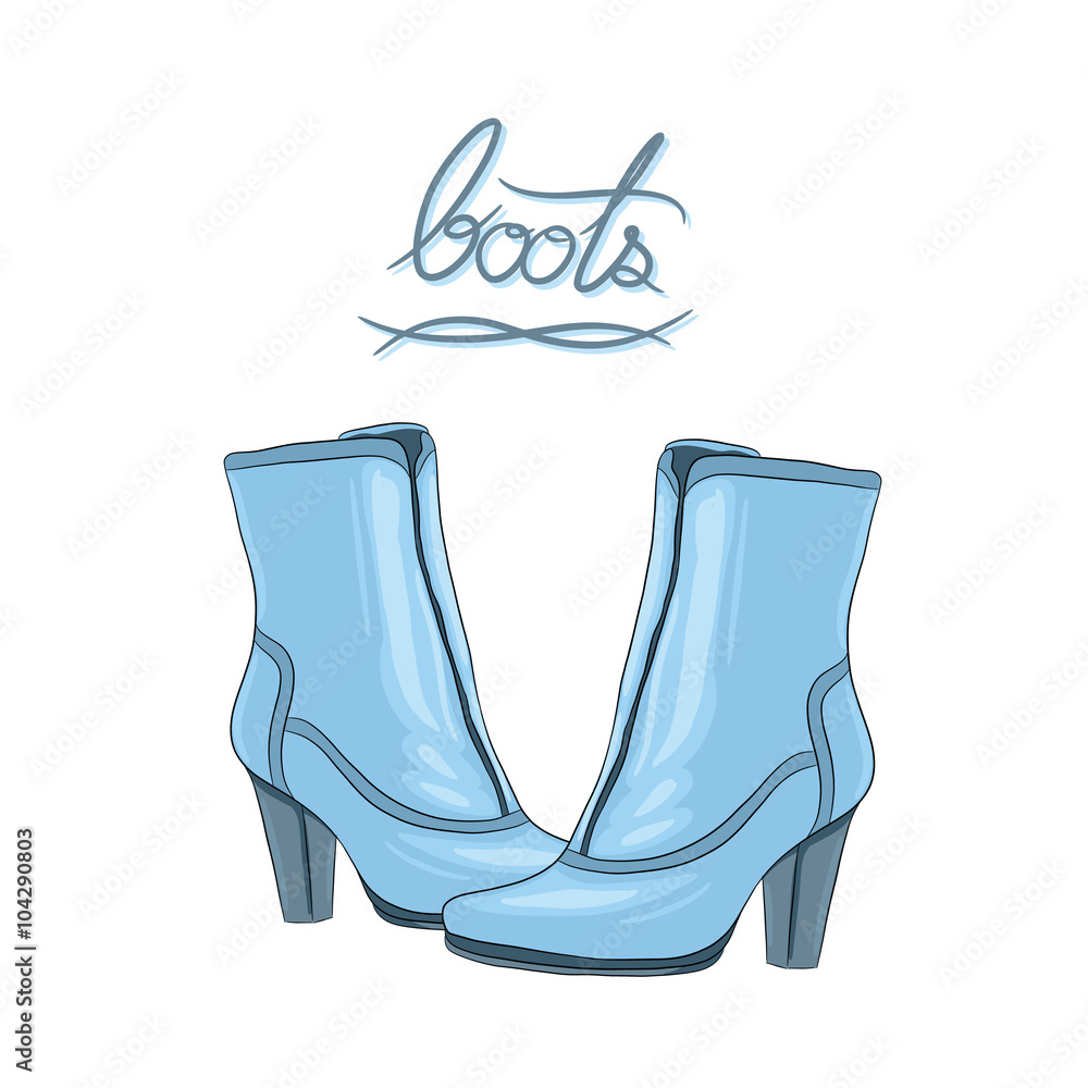 Blue modern boots, fashion boots in hand-drawn style Stock Vector ...