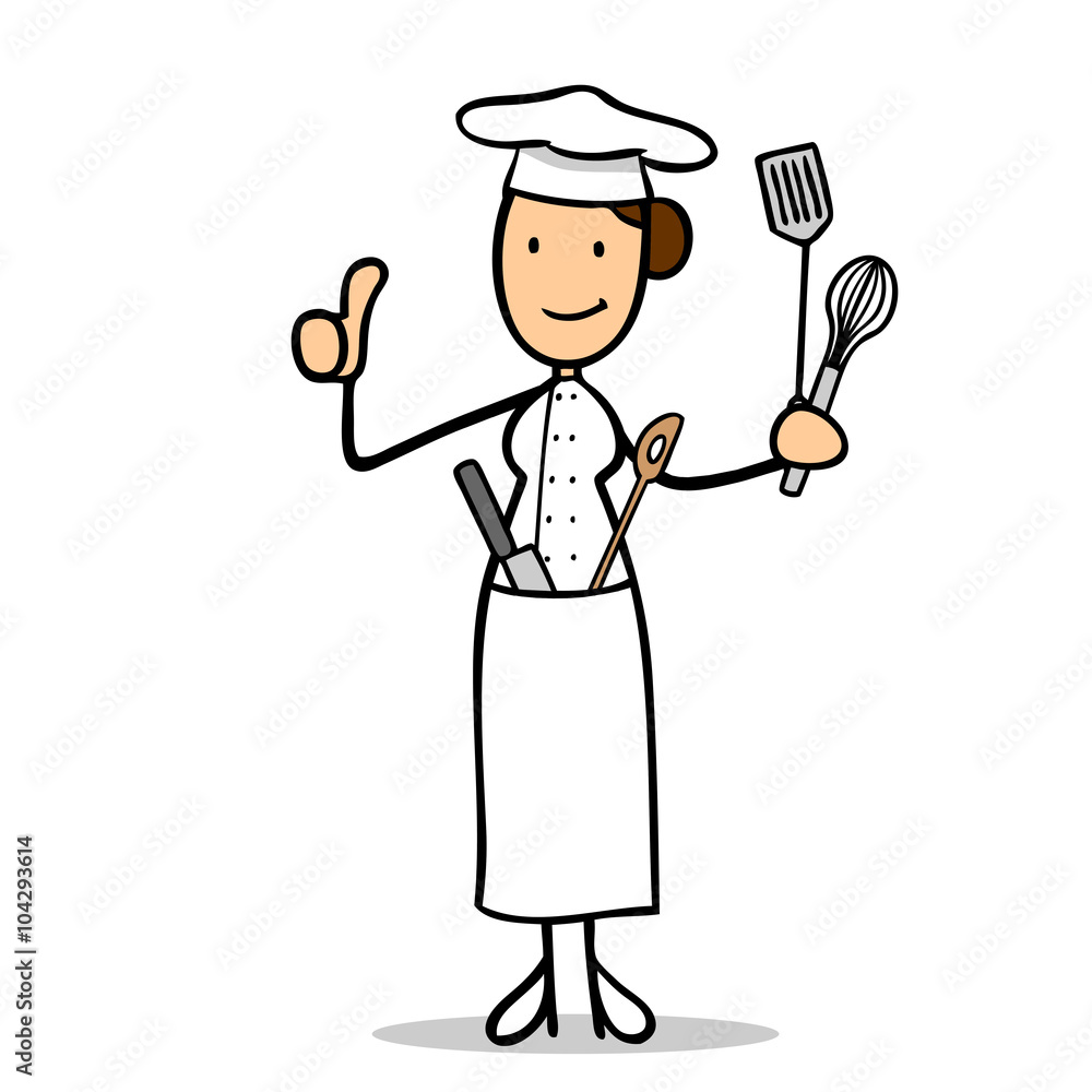 Cartoon Köchin hält Daumen hoch Stock Illustration | Adobe Stock