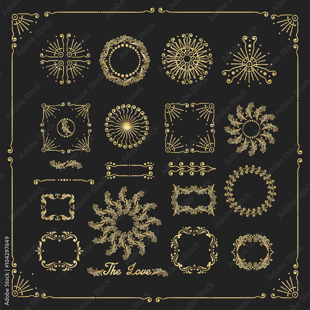 Vector set of decorative elements, border, frame with floral element ...