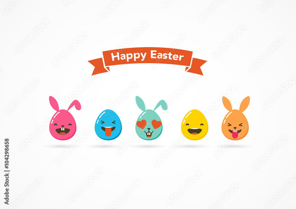 Happy Easter bunny and eggs emoticons, emoji greeting card Stock Vector ...