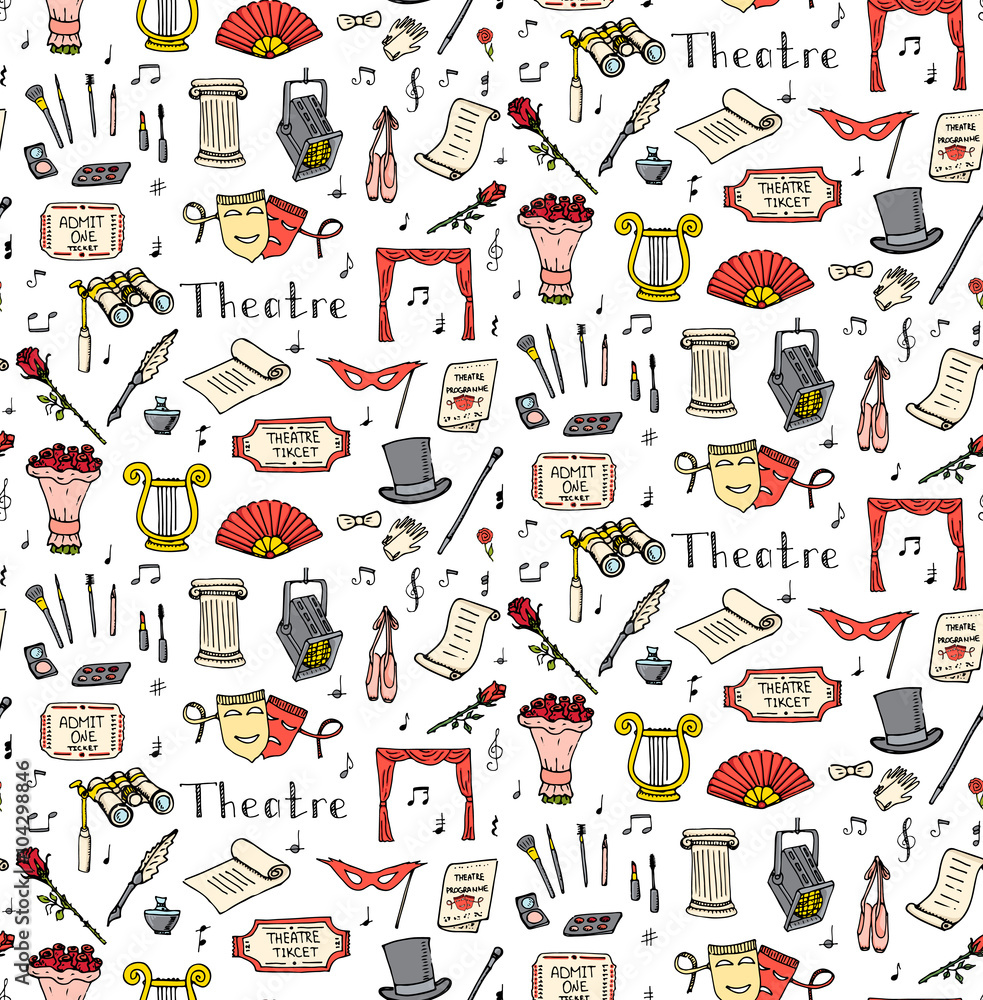 Seamless background hand drawn doodle Theatre set Vector illustration ...