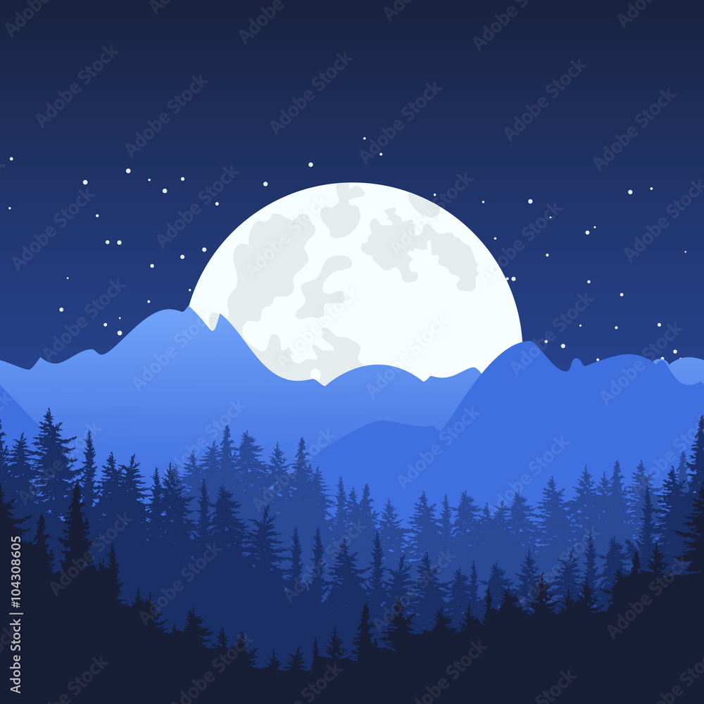 Nature horizontal seamless background. Night mountain landscape and ...