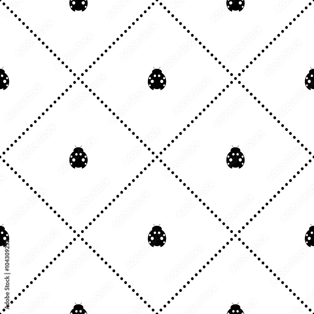 Seamless vector pattern with insects, symmetrical background with ...