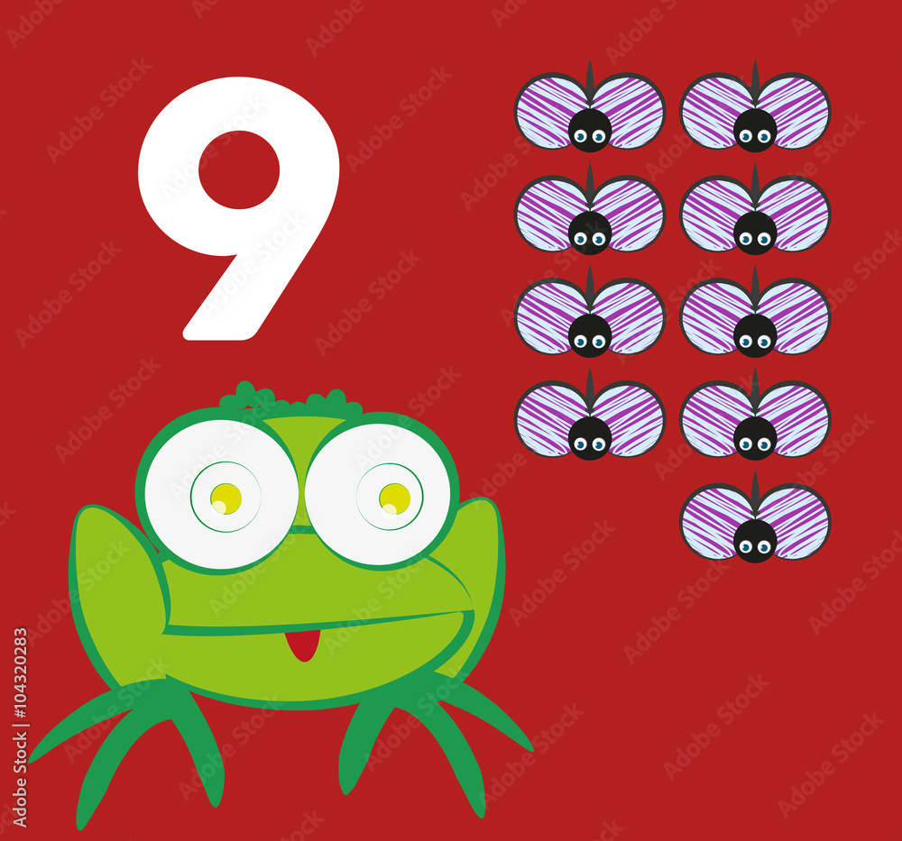 #9 – "Numbers for Kids" set, a cute frog with nine small insects. Learn ...