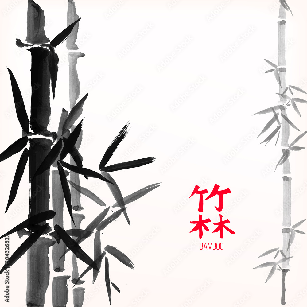 Bamboo bunch and leaves, chinese style painted card design template ...