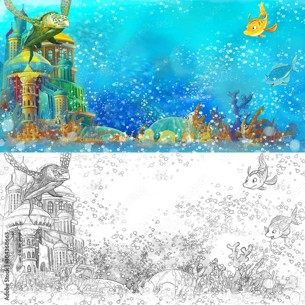 Cartoon sea - underwater castle - illustration for the children Stock ...